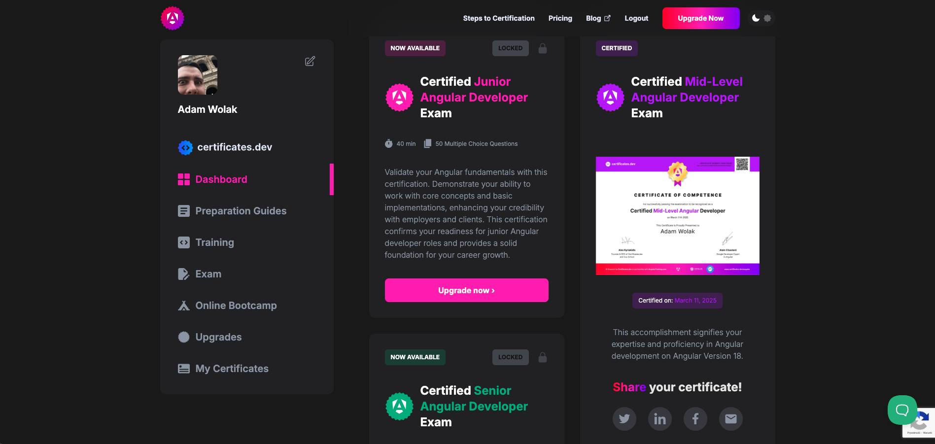 Certificates.dev Review: Mid-level Angular Developer